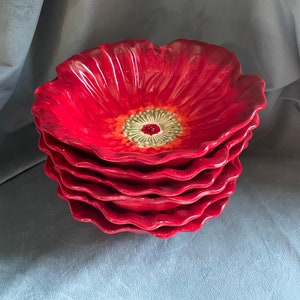 Maxcera Mum Florals Red Poppy Ceramic Sculpted Floral Shaped Bowls Set ...