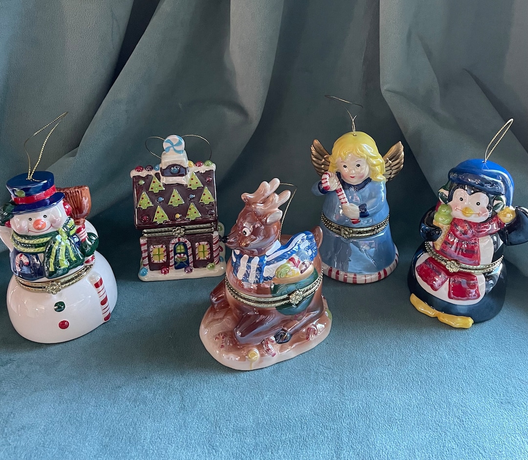 Mr. Christmas Music Box Motion Hinged Trinket Porcelain Ornaments Set ...