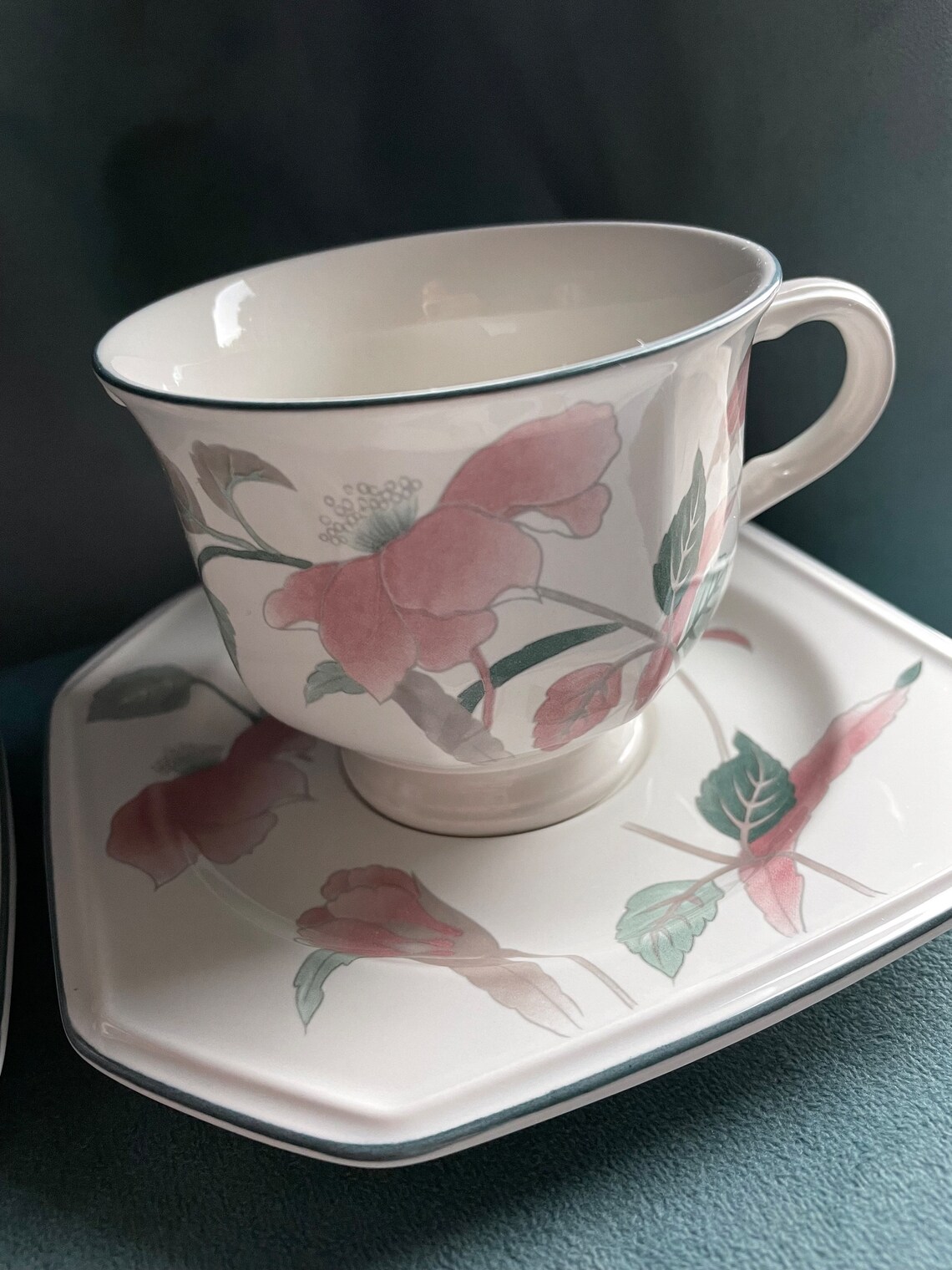 Vintage Mikasa Silk Flowers Teacup Set: Octagon Floral Coffee Cups, Set ...