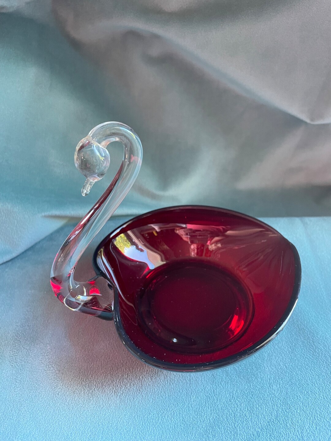 Vintage Duncan Miller Ruby Red & Clear Glass Swan Trinket Dish - Etsy