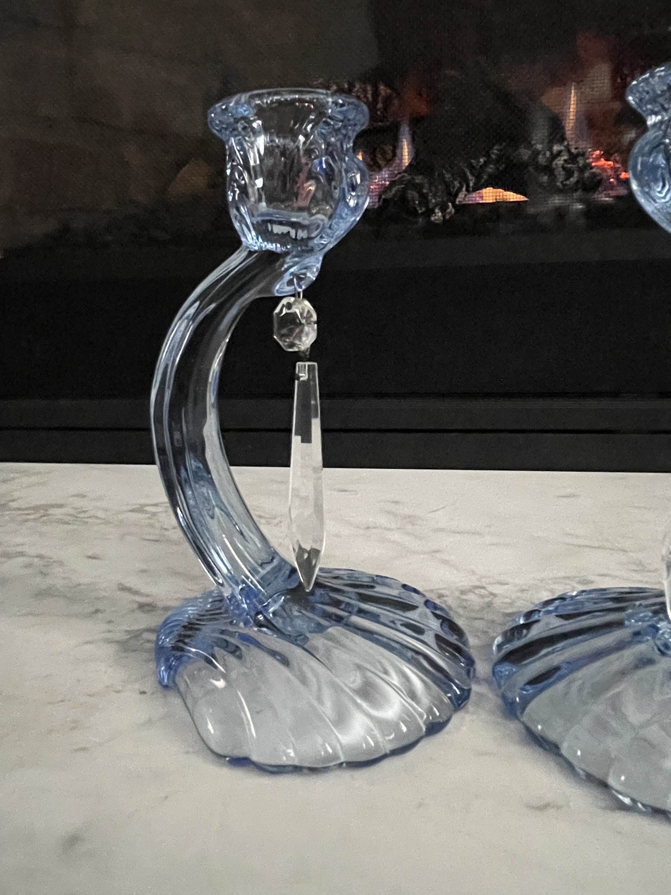Vintage Cambridge Caprice Moonlight Blue Candlestick Holders: Art Deco ...