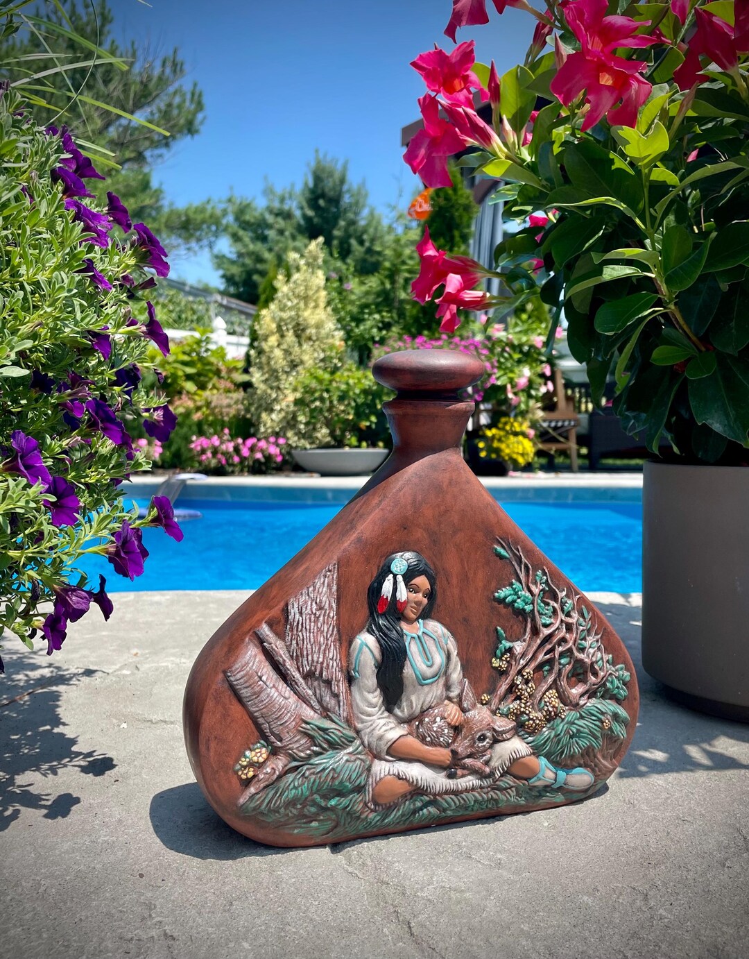 Native American Young Girl With Fawn Ceramic Bisque Decanter - Etsy
