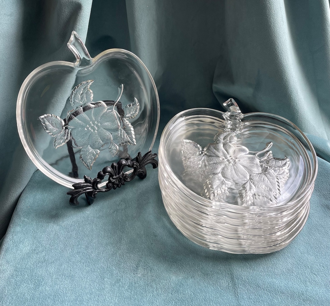 Vintage Hazel Atlas Apple Glass Plates: Embossed Blossom Set of 8 - Etsy