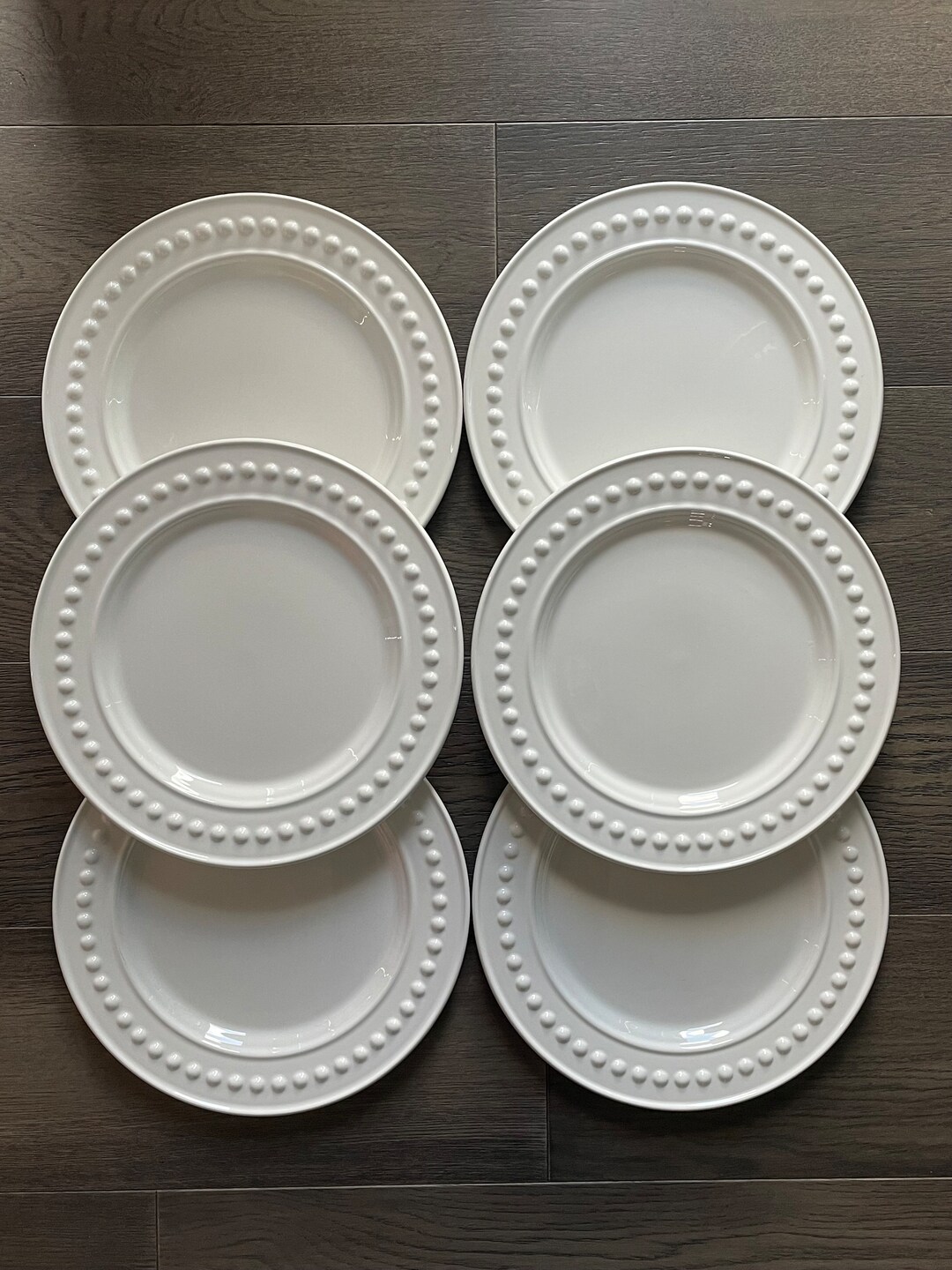 Fapor Delmar White Embossed Pearl Shaped Border Ceramic Dinner Plates ...