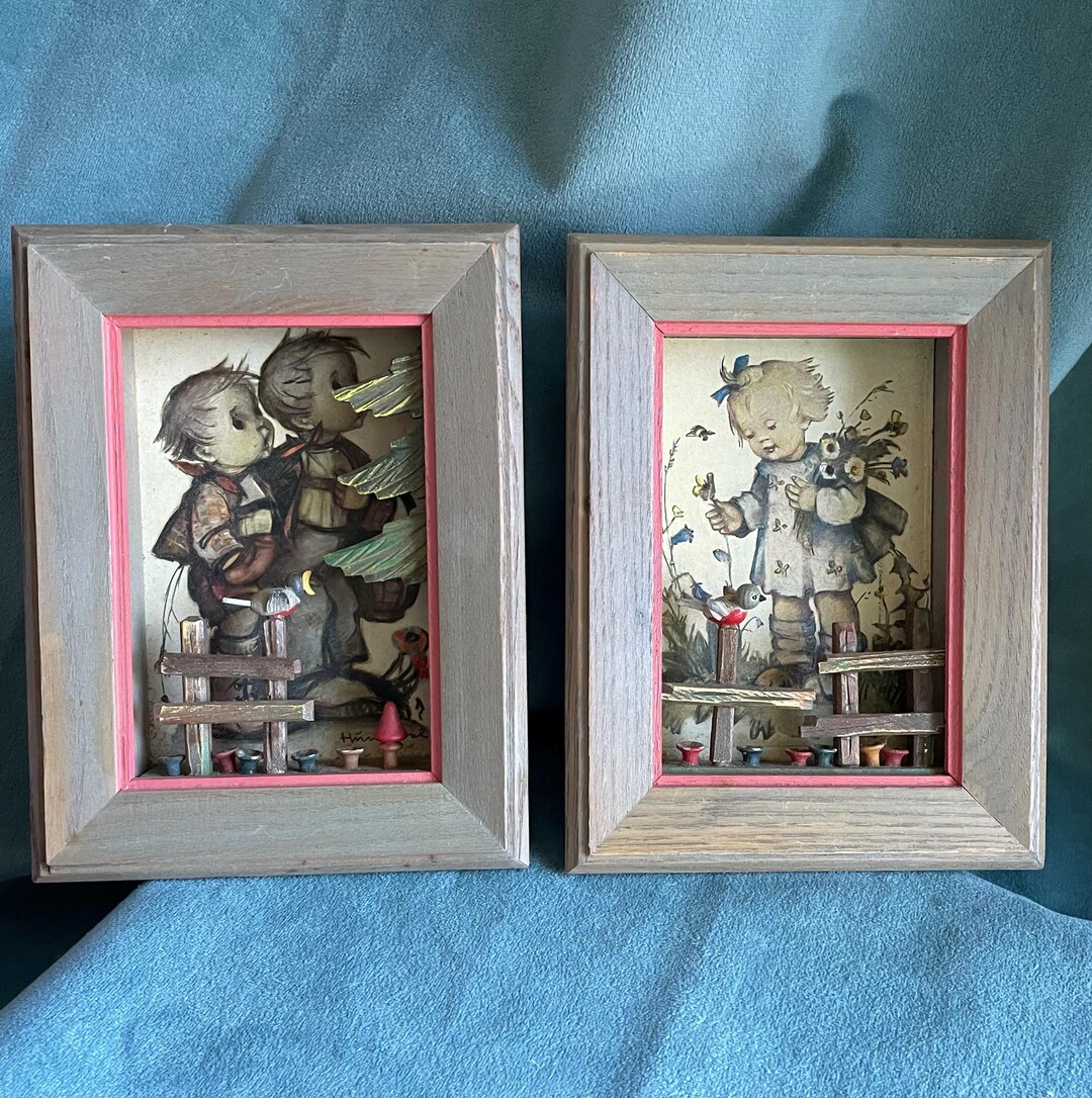 Vintage Anri Italy Hummel Print With Children and Birds 3D Shadow Box ...