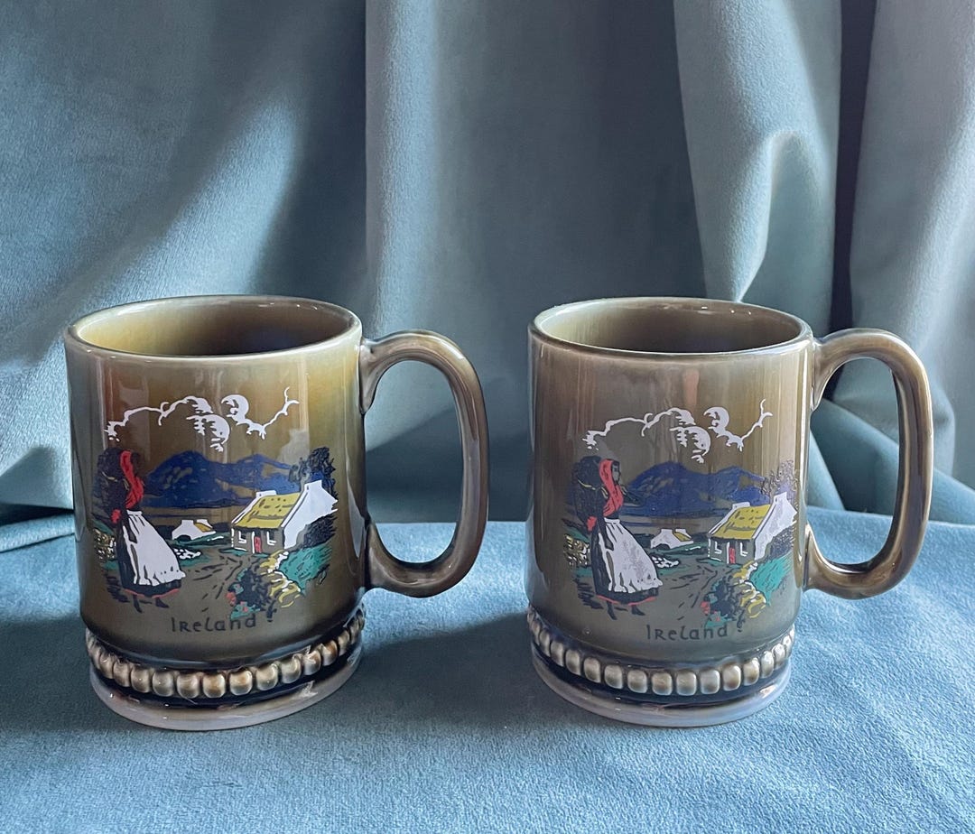 Vintage Wade Irish Porcelain Scenic Ireland Coffee or Tea Mugs Set of 2 ...