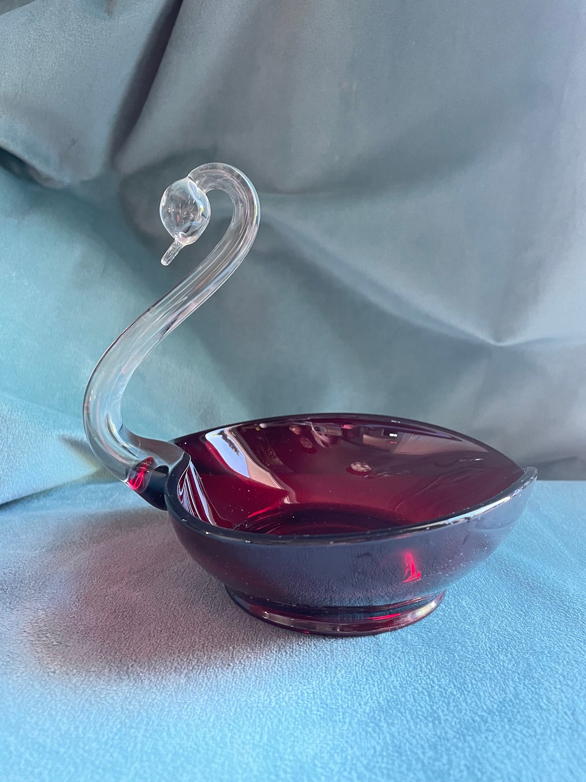 Vintage Duncan Miller Ruby Red & Clear Glass Swan Trinket Dish - Etsy