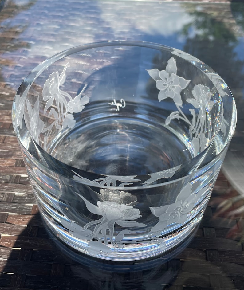 Vintage Perry Coyle Iris Etched Floral Crystal Bowl Signed - Etsy