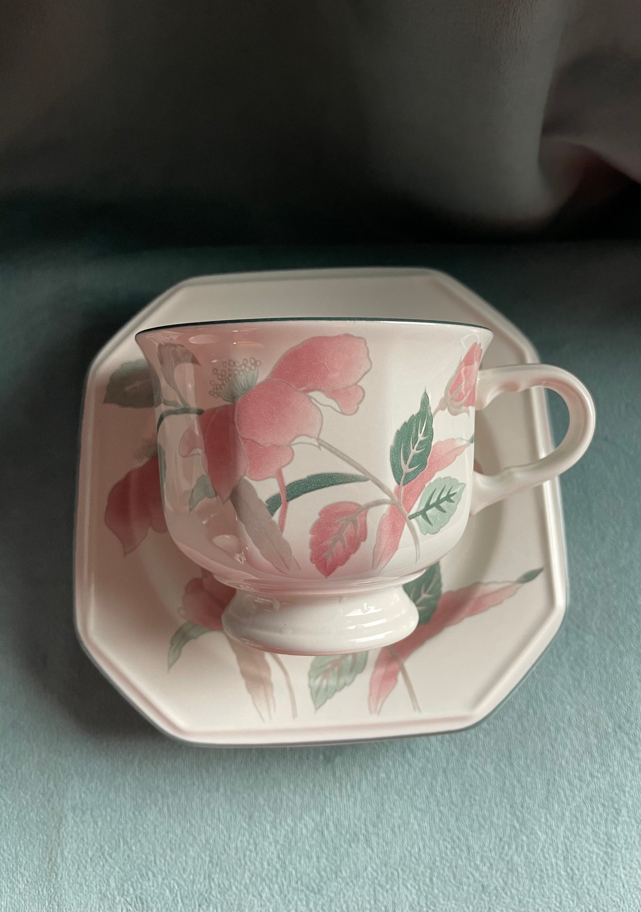 Vintage Mikasa Silk Flowers Teacup Set: Octagon Floral Coffee Cups, Set ...