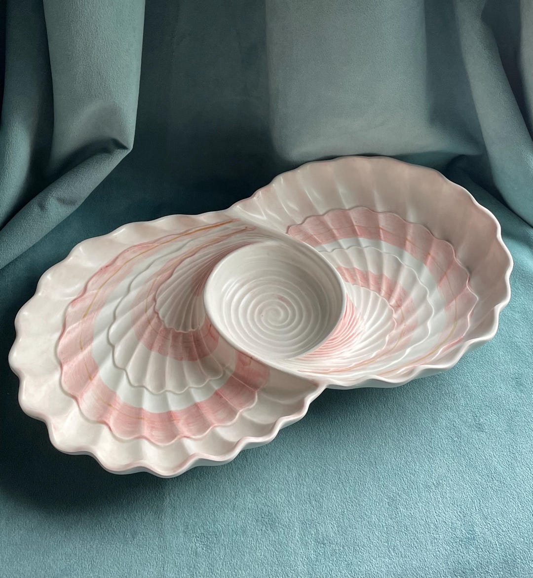 Vintage Fitz & Floyd Pink 1980s Ceramic Seashell 3 Part Serving Platter ...