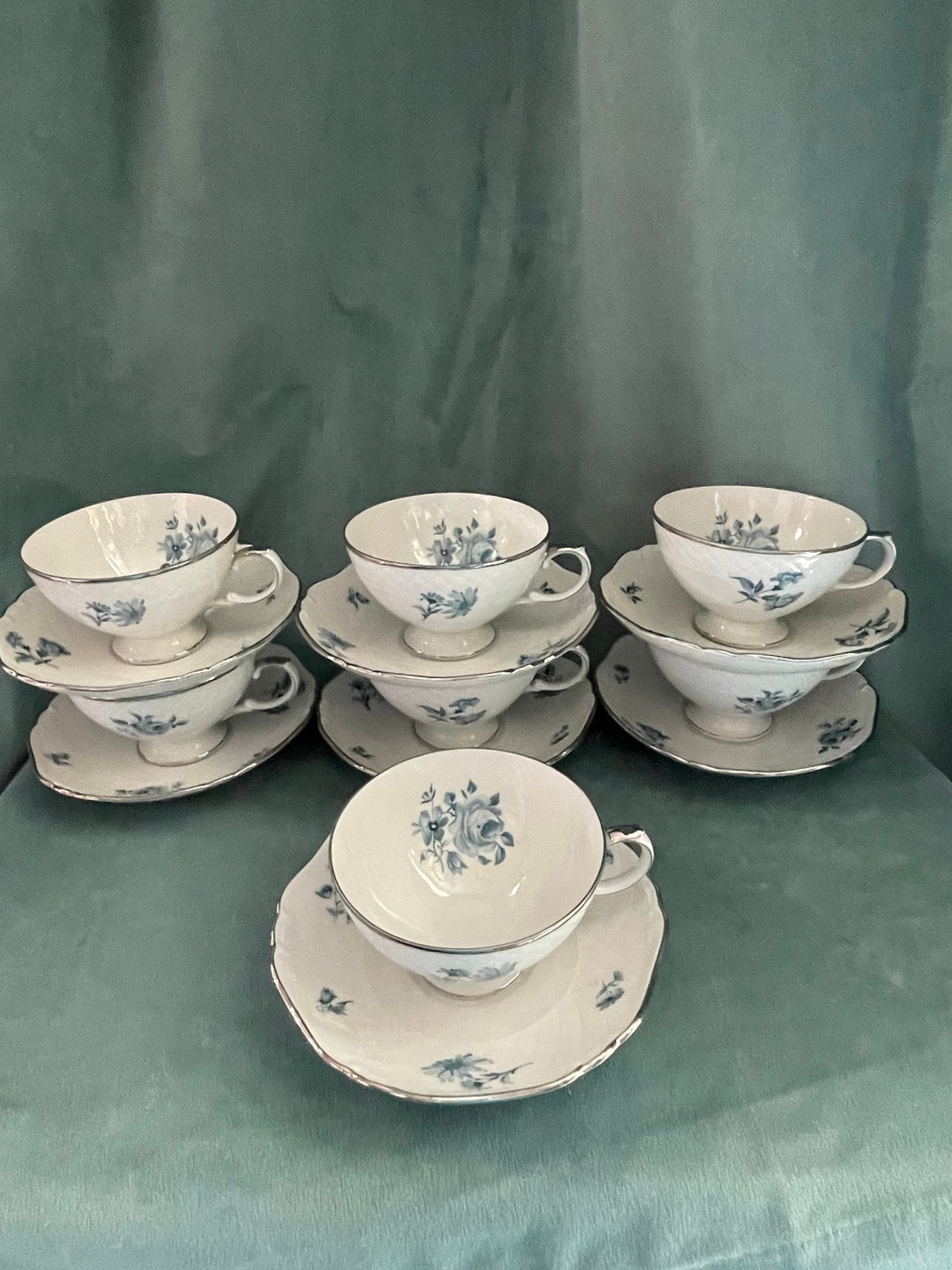 Vintage Royal Princess Porcelain Blue Florals Tea Cups and Saucers Set ...