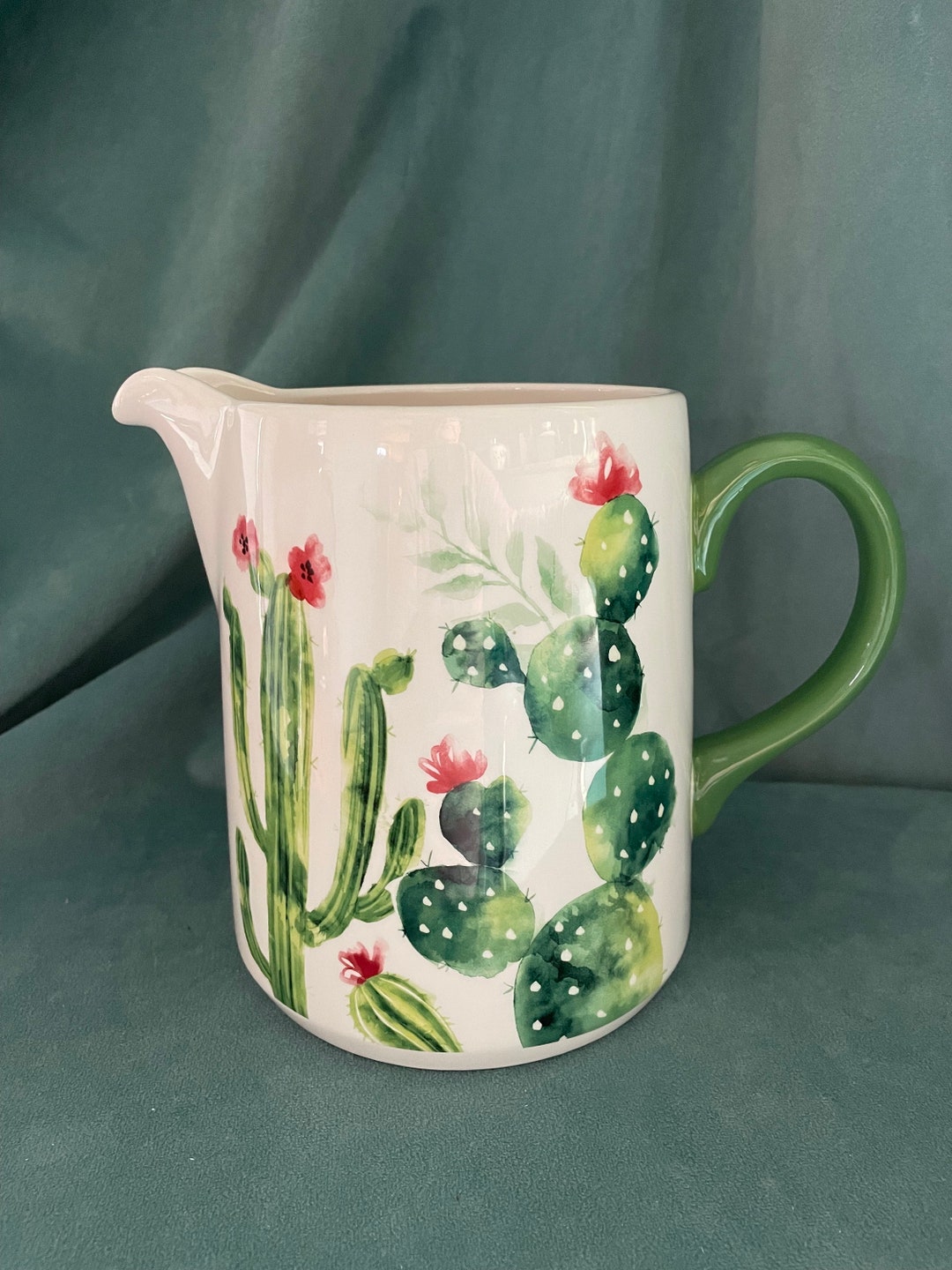 Pier 1 Desert Cactus Ironstone Pitcher Hand Painted - Etsy
