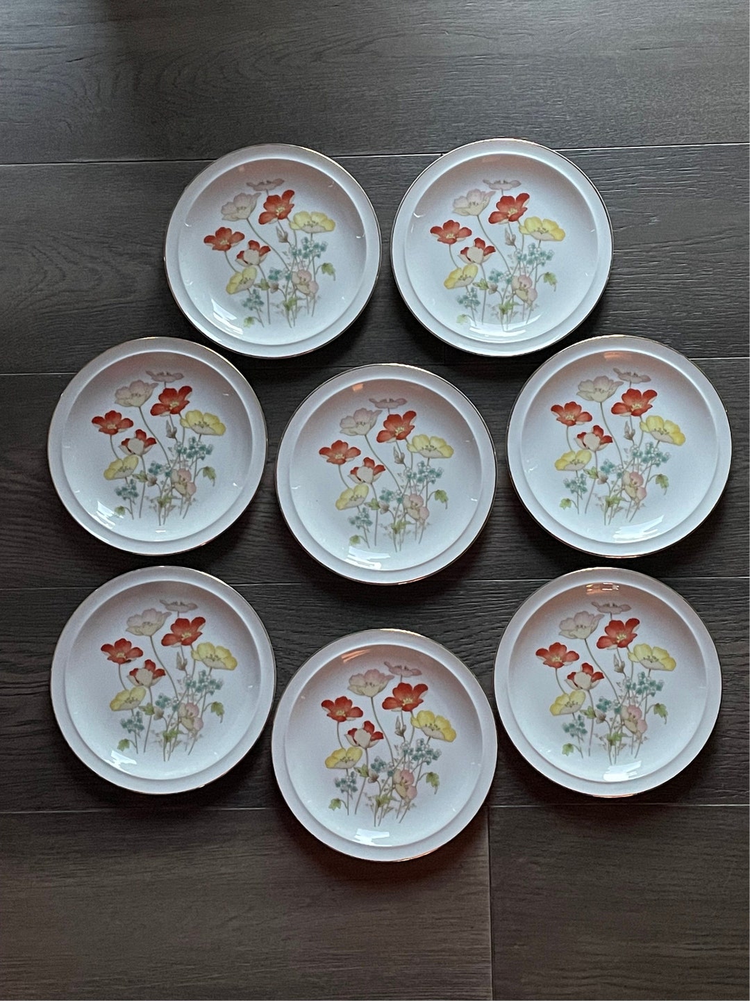 Vintage Painted Poppy Fancy Florals Collection Porcelain Appetizer or ...