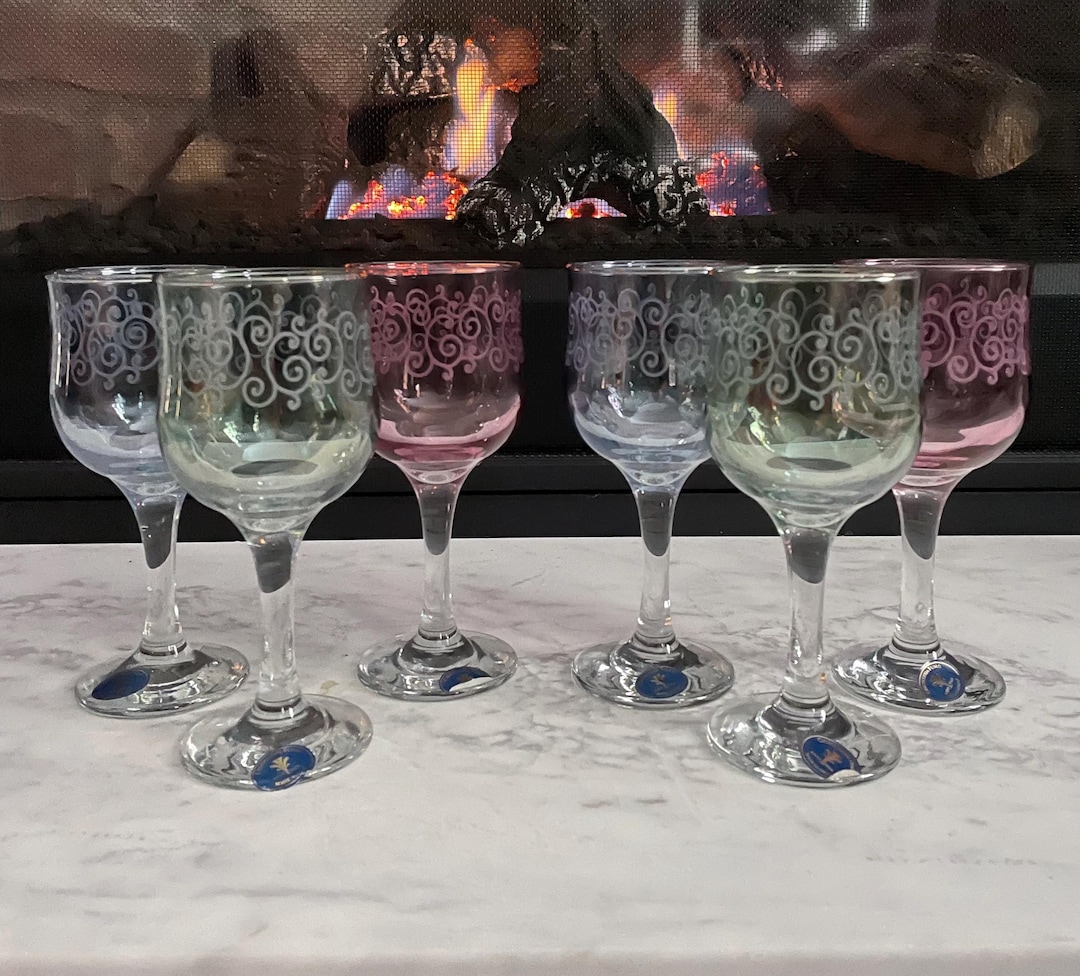 Vintage Cristalleria Fumo Italy Handmade Etched Scrolls Crystal Wine ...