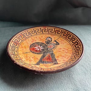 Vintage Greek Key Clay Art Pottery Hand Painted Warrior Small Trinket ...