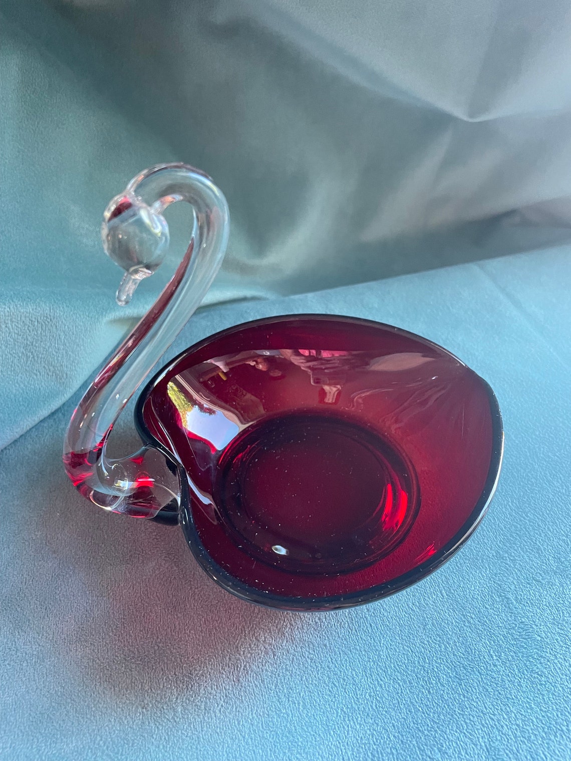 Vintage Duncan Miller Ruby Red & Clear Glass Swan Trinket Dish - Etsy