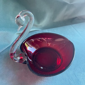 Vintage Duncan Miller Ruby Red & Clear Glass Swan Trinket Dish - Etsy