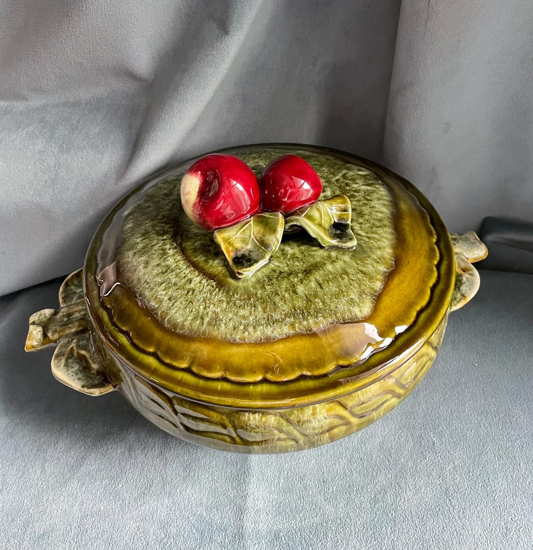 Vintage Wade Pottery of California Apple Drip Glaze Lidded Casserole ...