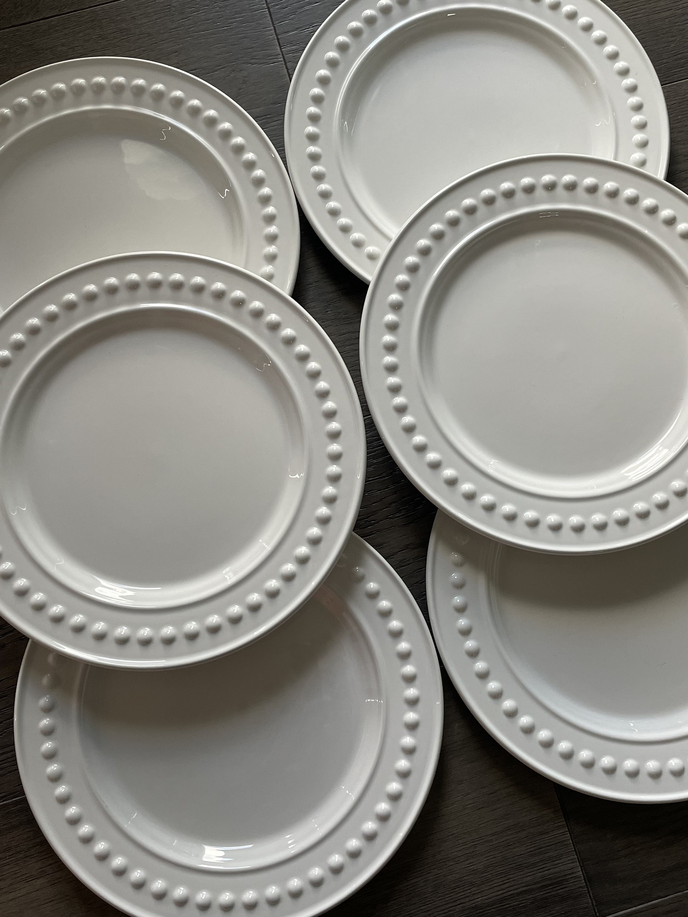 Fapor Delmar White Embossed Pearl Shaped Border Ceramic Dinner Plates ...