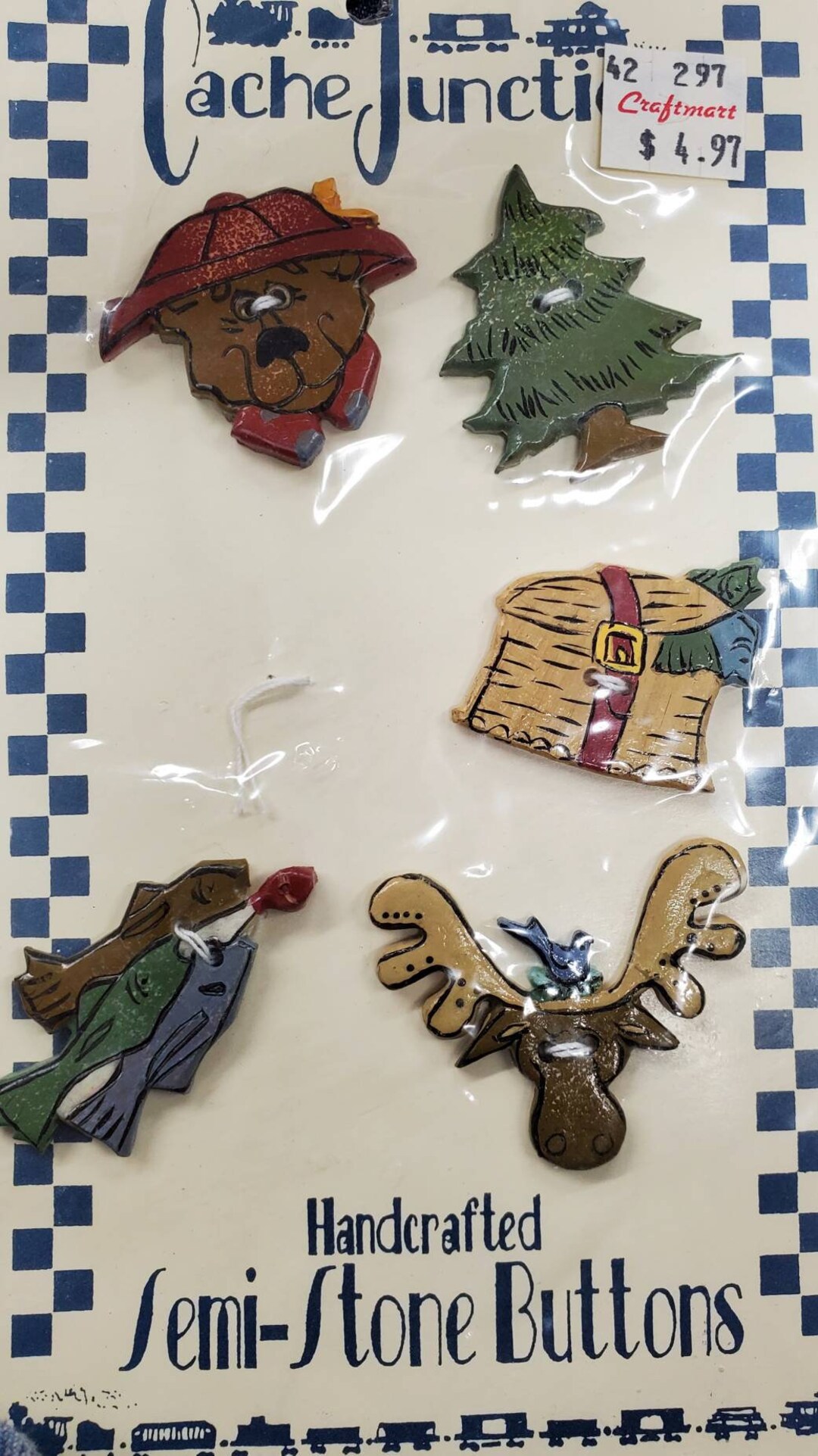 One Sheet of 5 Semi-stone Buttons. Garden Theme. Aprox. 1.5" Tall ...