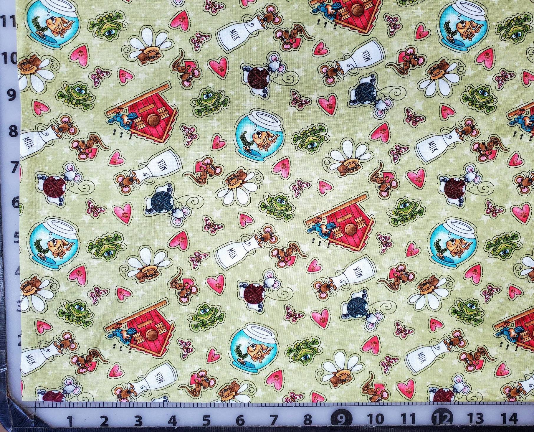 Scattered Animals Fish Mouse Cat Bird Fun. Background is a | Etsy