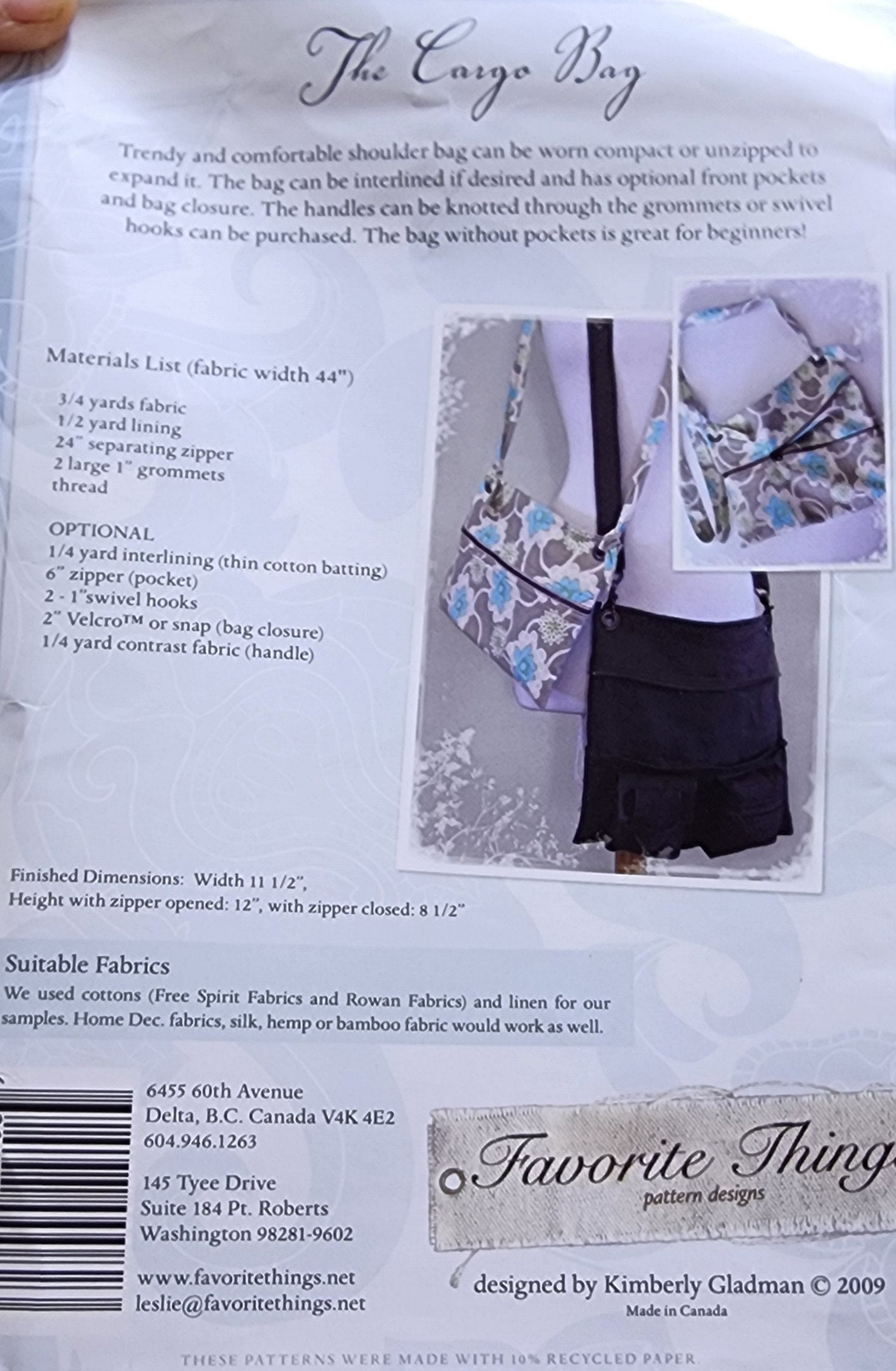 The Cargo Bag - Fabric / Cloth Purse Pattern. 082, by Favorite Things ...