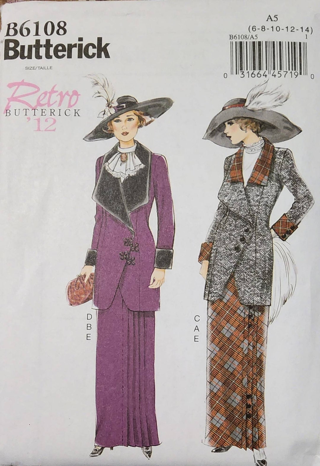 Butterick Pattern. #B6108 A5, Sizes (6- 8- 10- 12- 14) Mid Length Coat ...