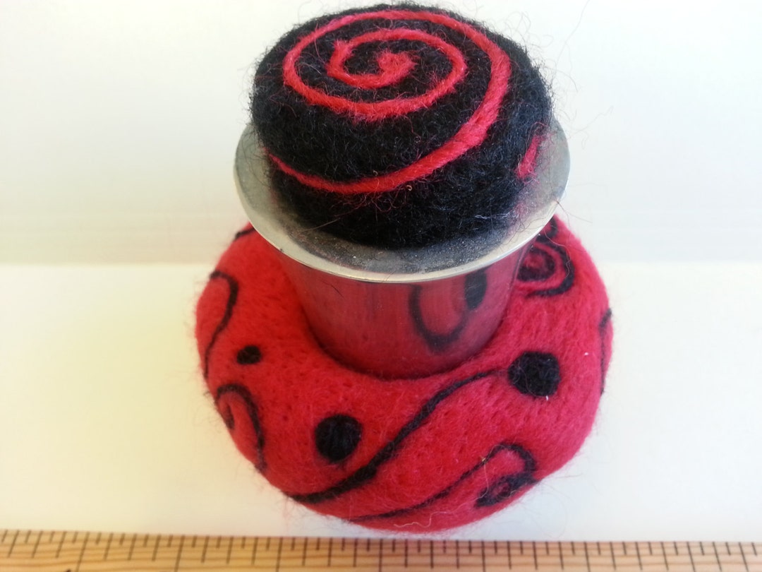 Hand Needle Felted Wool Pincushion, Red / Black (2 Pinchushions in 1 ...