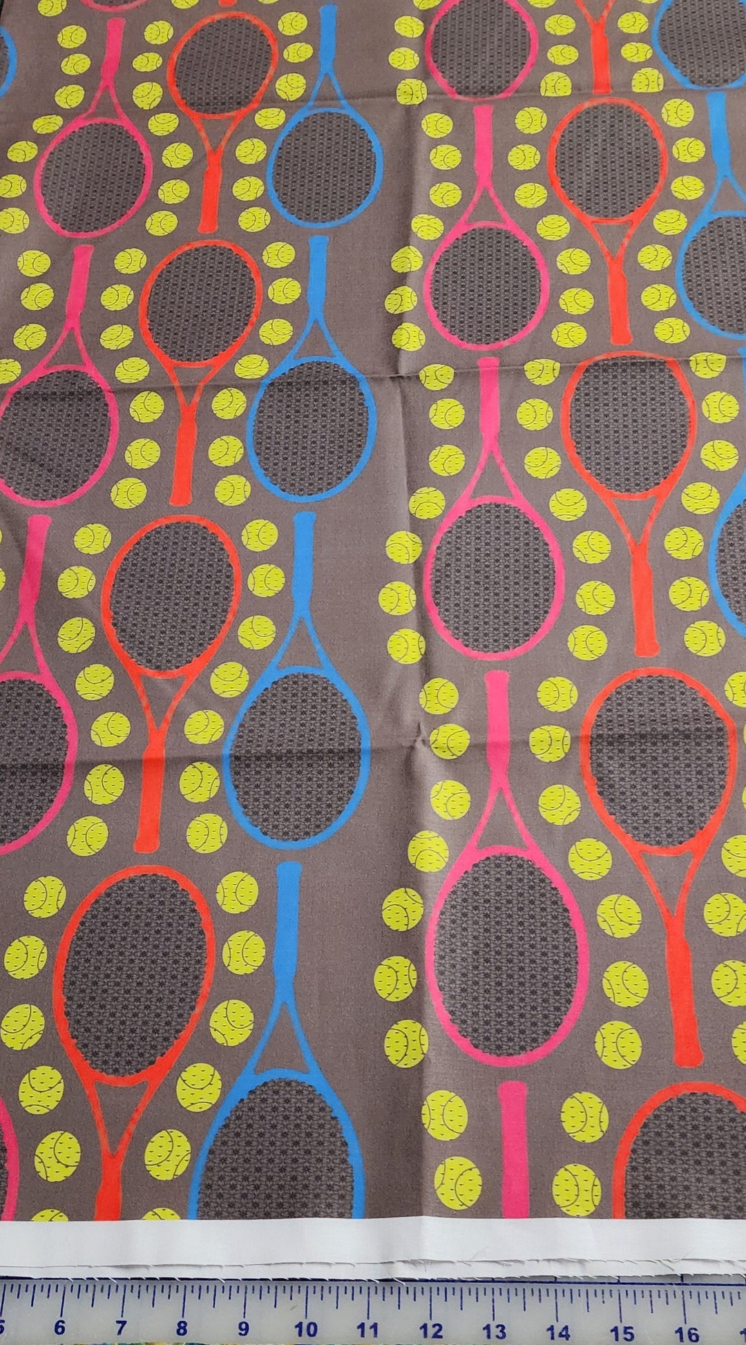Tennis Ball Balls Racket Rackets. Colorful Project Remnant 100% Cotton ...