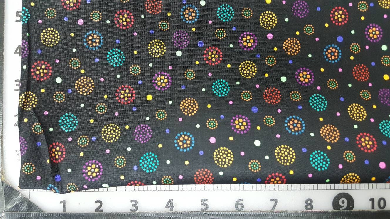Black background bold bright hot spots polka dots dot quilting | Etsy