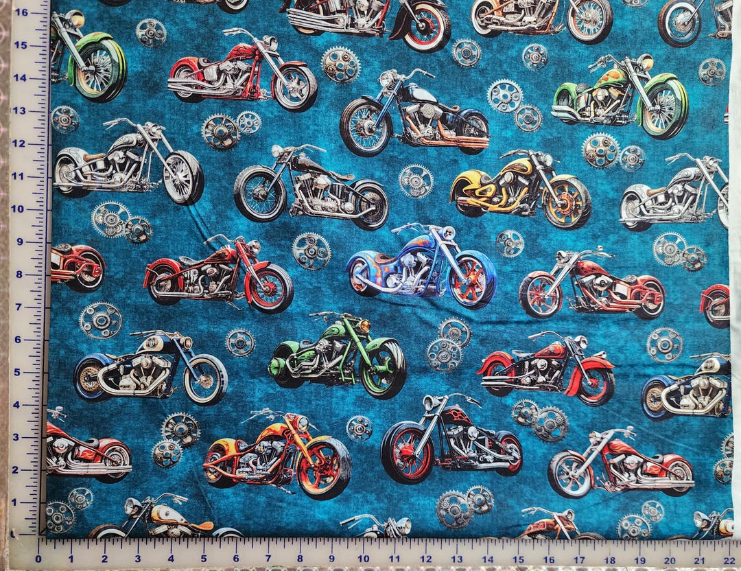 1 Yard Cut. 100% Cotton Quilting Fabric. Motorcycle Cruiser. HD Honda ...