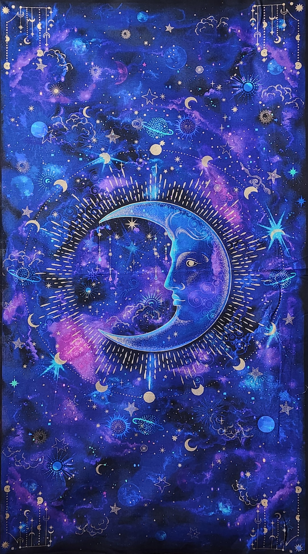 100% Cotton Quilting Fabric Panel, 24"x44". Bold Blue and Purple Moon ...