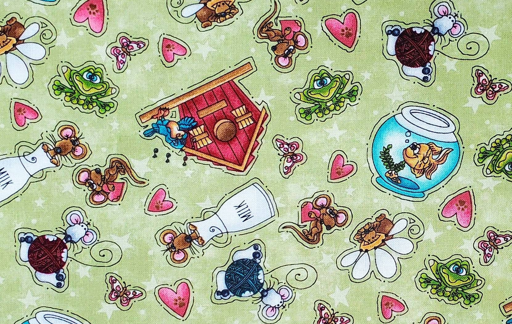 Scattered Animals Fish Mouse Cat Bird Fun. Background is a | Etsy