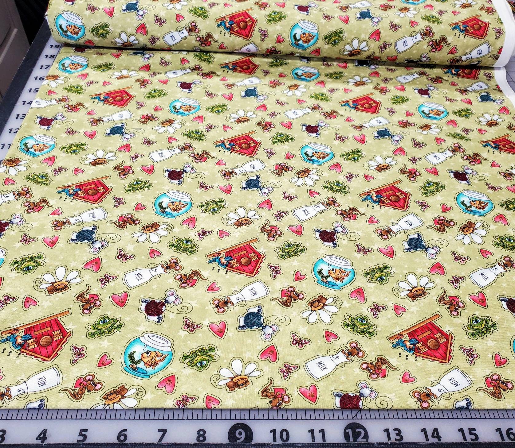 Scattered Animals Fish Mouse Cat Bird Fun. Background is a | Etsy