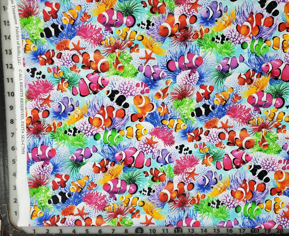 Multi Color Fish Star Fish Sea Ocean All Over on White | Etsy