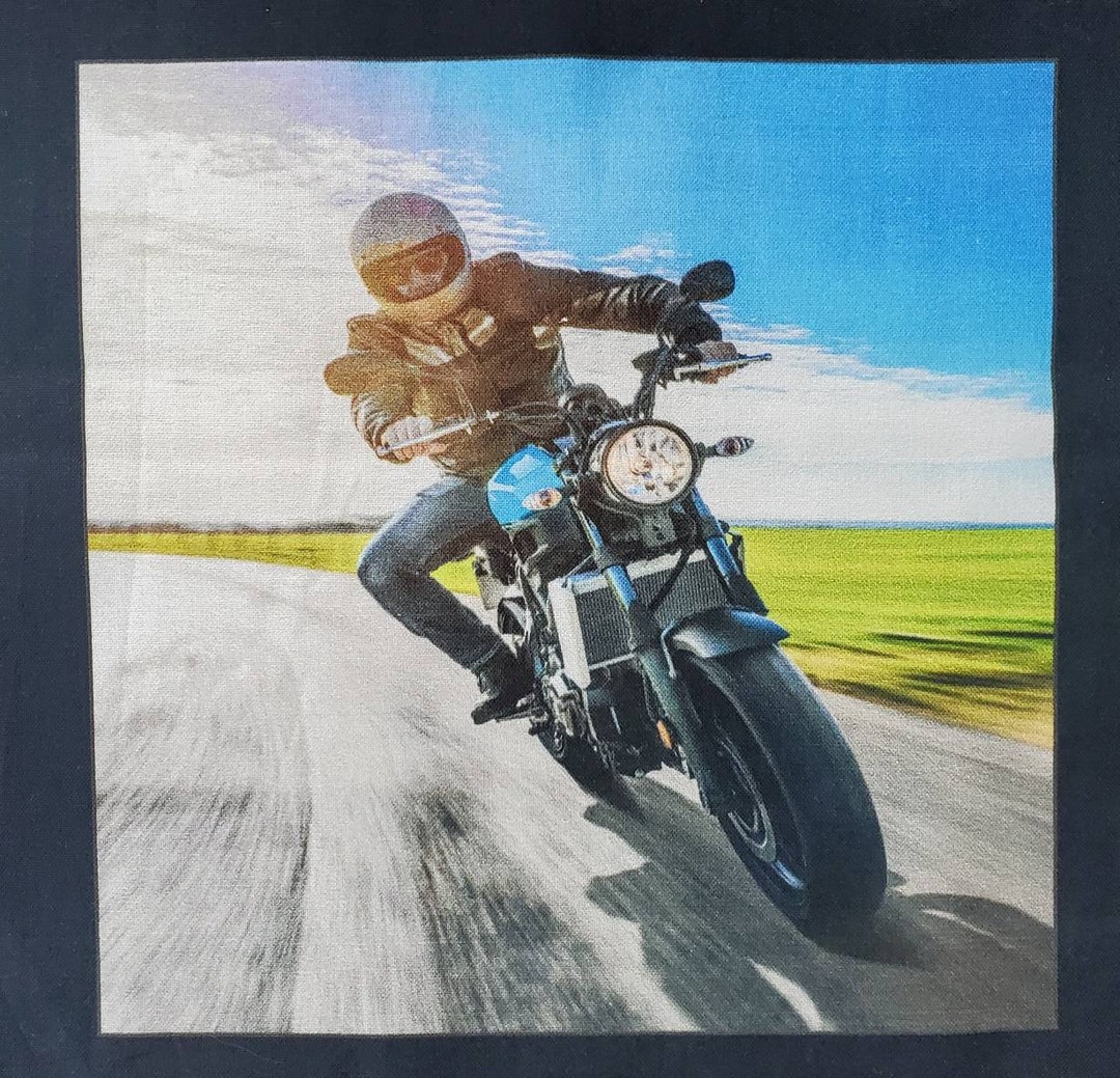 100% Cotton Quilting Fabric Panel, 24"x44" Motorcycle Street Tour Bikes ...