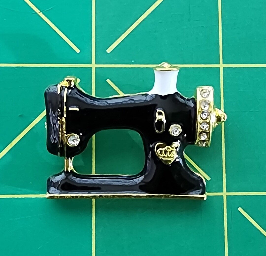 Small Black Enameled Sewing Machine Lapel Pin. Embellished With ...