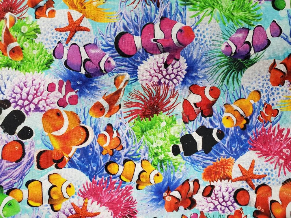 Multi Color Fish Star Fish Sea Ocean All Over on White | Etsy