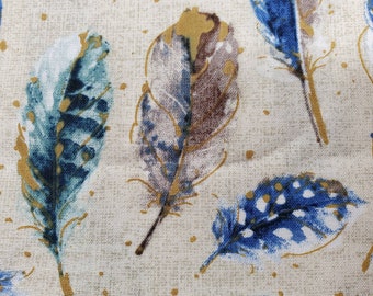 Painted Feathers Blue Cotton Fabric by the Yard - Etsy