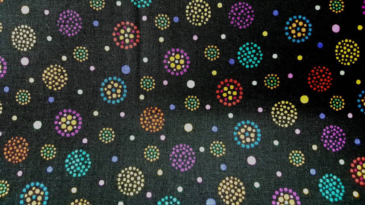 Black Background Bold Bright Hot Spots Polka Dots Dot Quilting Fabric ...