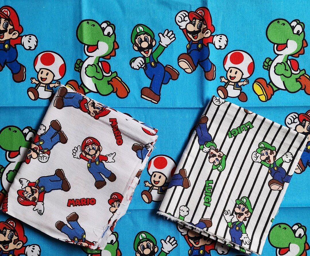 100% Cotton Quilting Fabric (3) Pre-cut FAT 1/4s, 3/4 Yard, Super Mario ...