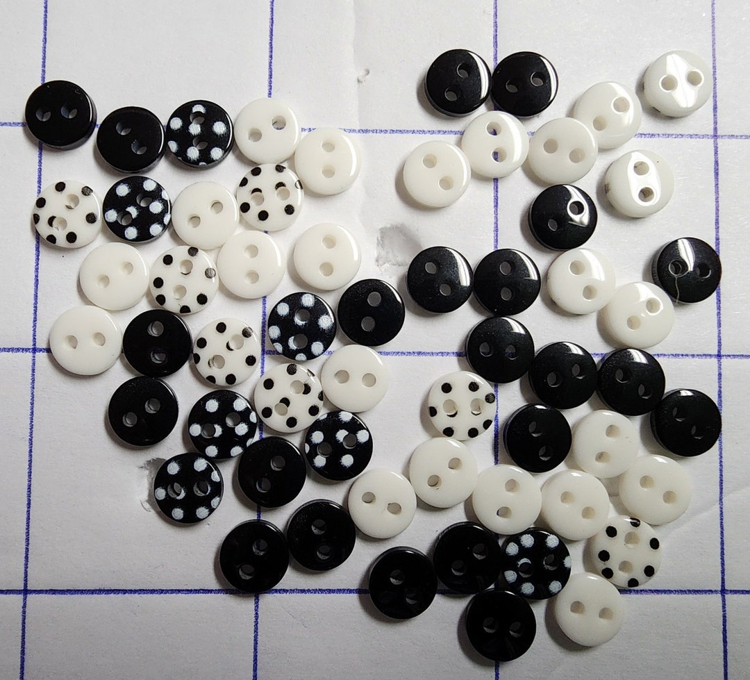Black and White, Tiny 2 Hole Round Polka-dot Button. 1 Style, 60 ...