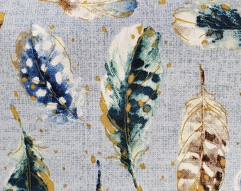Painted Feathers Blue Cotton Fabric by the Yard - Etsy