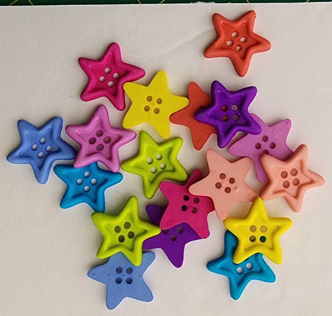 Colorful Fun Cute Bold Colored, 4 Hole Flat Star Stars Buttons. Nice ...