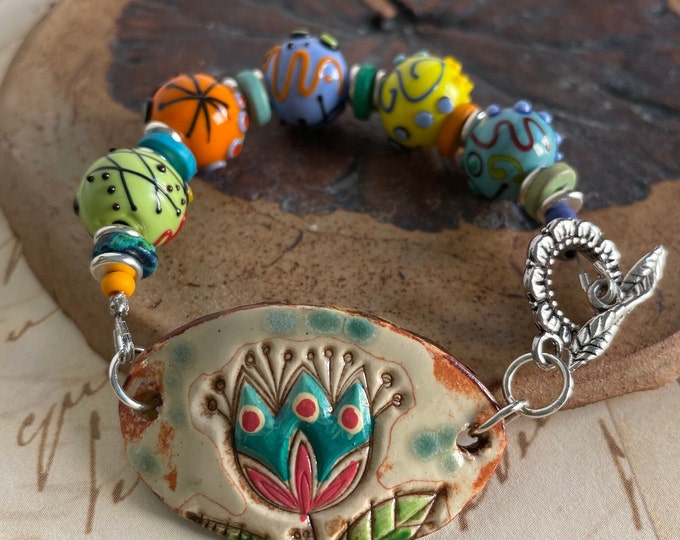 Honey Bee Focal Bead Bracelet Supplies Handmade Pottery Beads Aroma ...
