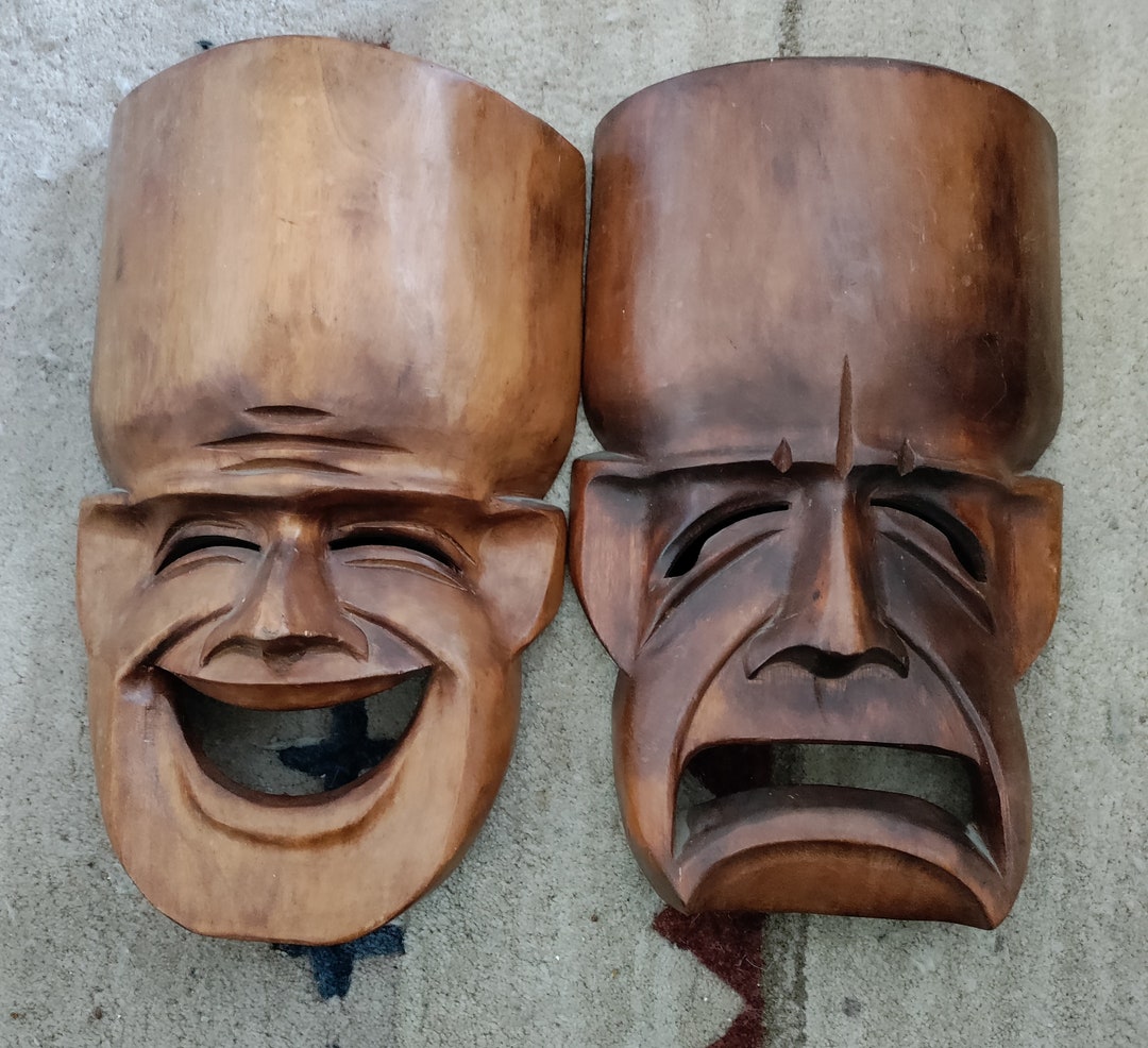 Vintage Thespian Theater Masks. Wood Carved 12 by - Etsy