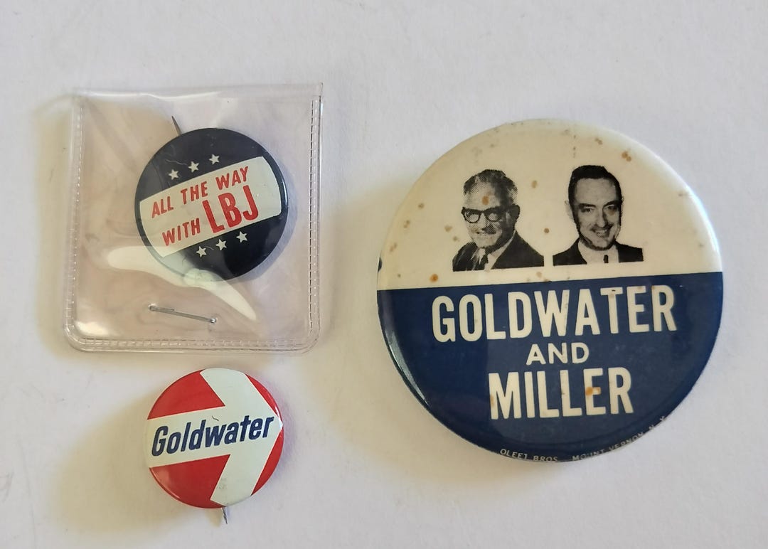 1964 Presidential Campaign Backpins. Three Goldwater and LBJ Pins. Good ...