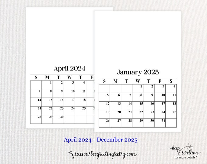 Blank Calendar Template 2024-2025, 2024-2025 DIY 5x7 Crafting Calendar ...