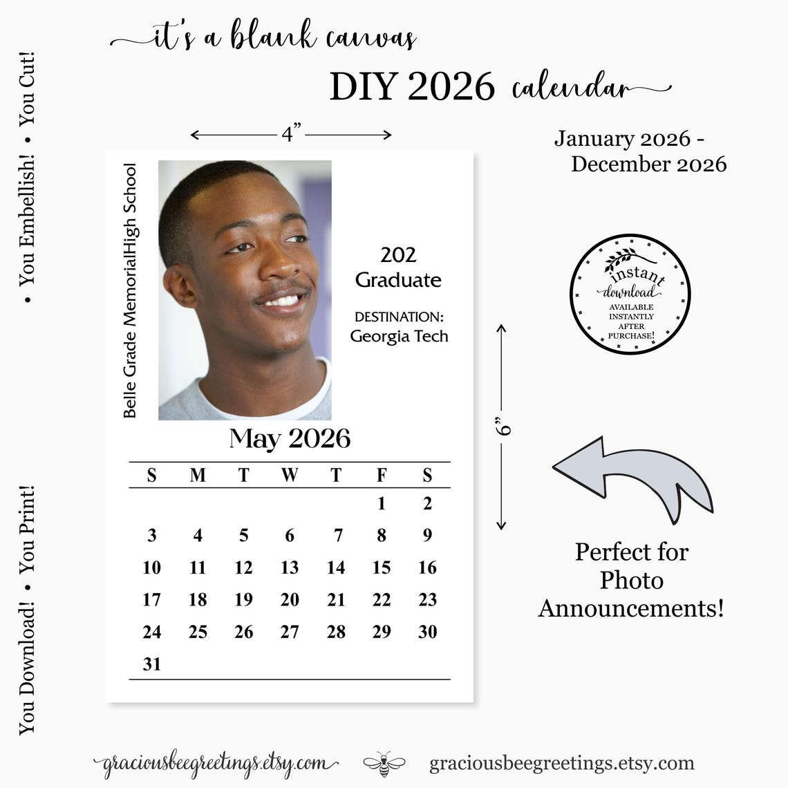 2026 DIY Craft Calendar Template: 4x6 Blank Calendar (instant Download ...