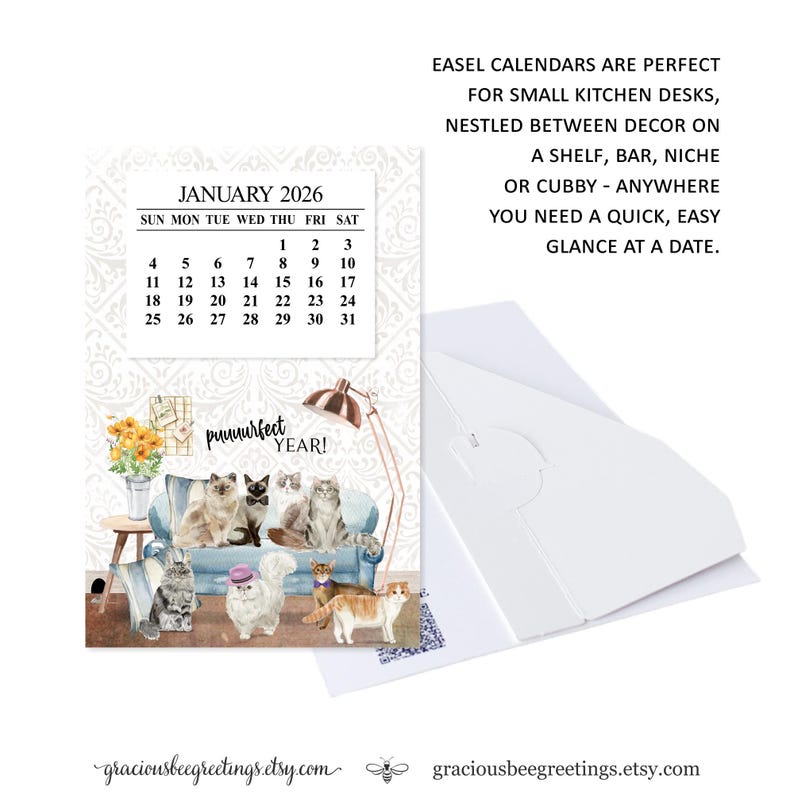2026 Cat Mini Calendar: Fridge Magnet or Desk Easel - Etsy